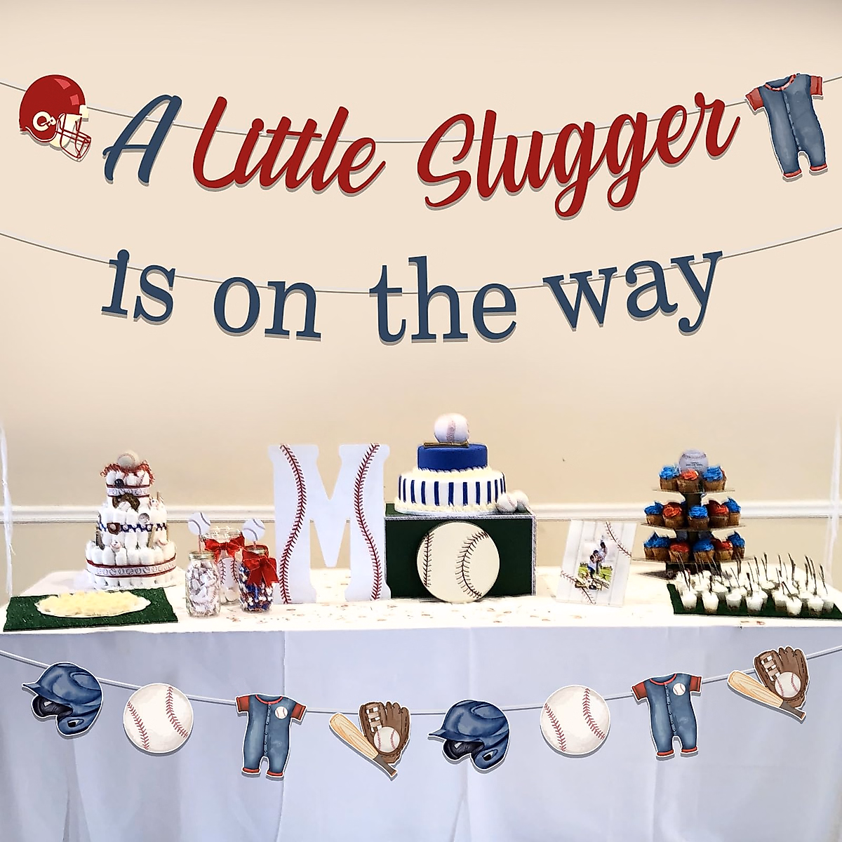 Balterever Baseball Baby Shower Decorations Banner Little Slugger Is On The Way Banner Baseball Theme Garland Baseball Theme Party Supply Hanging Wall Banner Decor for Baby Shower Baby Boy Sport Fan