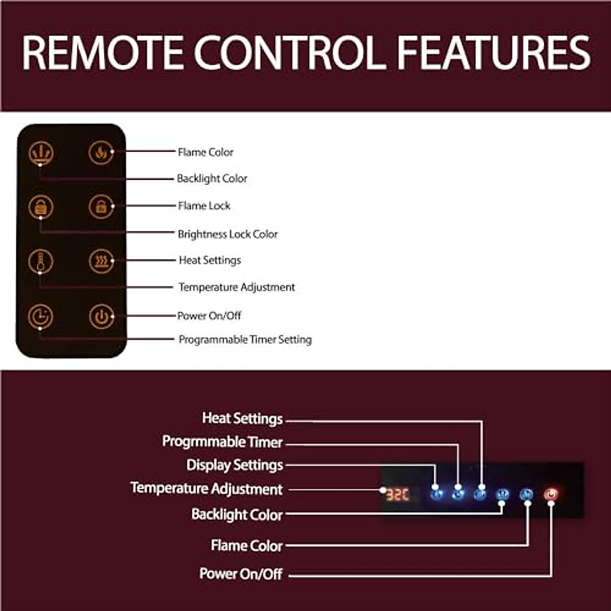 Cambridge 72 Inch Wall Mount Electric Fireplace Heater with Remote Control, Multicolor Flames, and Driftwood Log Display for Indoor Use in Living Room, Bedroom, Home Office, Black