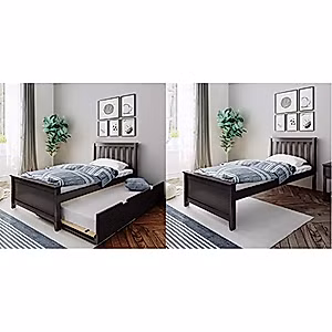 Max & Lily Twin Bed, Bed Frame with Headboard for Kids with Trundle, Slatted, Espresso & Twin Bed, Bed Frame with Headboard for Kids, Slatted, Espresso