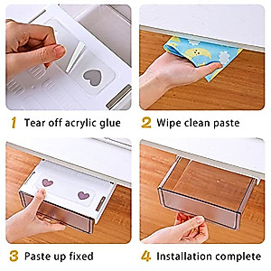 2pcs Under Desk Drawer, Under Cabinet Drawers Slide Out Self-Adhesive Hidden Medium Pencil Box Under Table Storage Organizer For Office Home Kitchen Closet Desk Stationery (8.3*6.9*2.5in)
