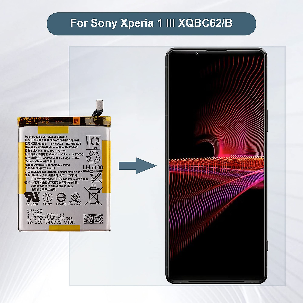 E-YIIVIIL Replacement Battery SNYSAC5 Compatible with Sony Xperia 1 III XQ-BC72 XQBC62/B 5G with Tools