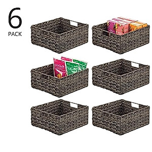 mDesign Woven Farmhouse Kitchen Pantry Food Storage Organizer Basket Box - Container Organization for Cabinets, Cupboards, Shelves, Countertops, Store Potatoes, Onions, Fruit, 6 Pack, Espresso Brown