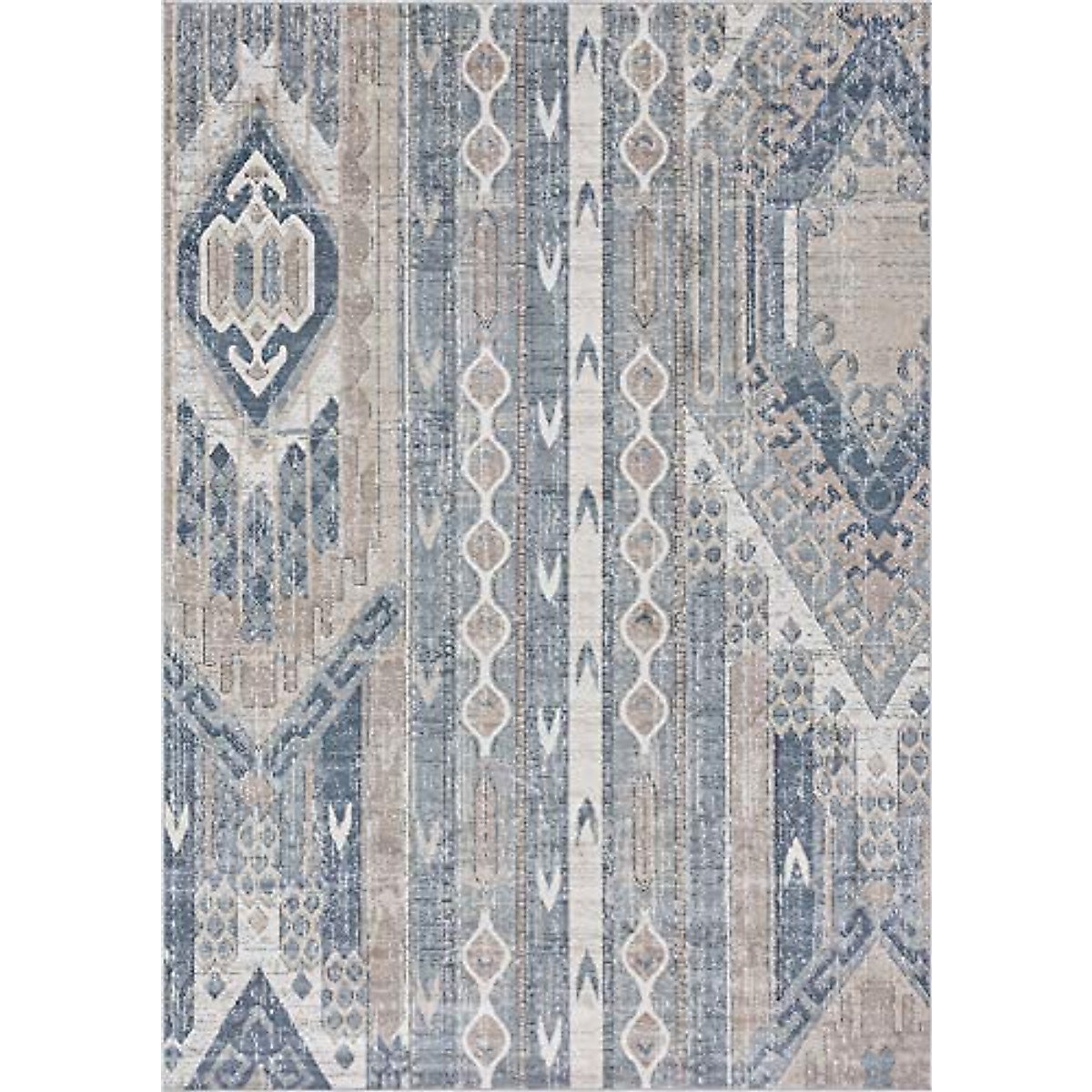 Unique Loom Portland Collection Southwestern Inspired Striped Tone Area Rug, 7 ft x 10 ft, Navy Blue/Tan