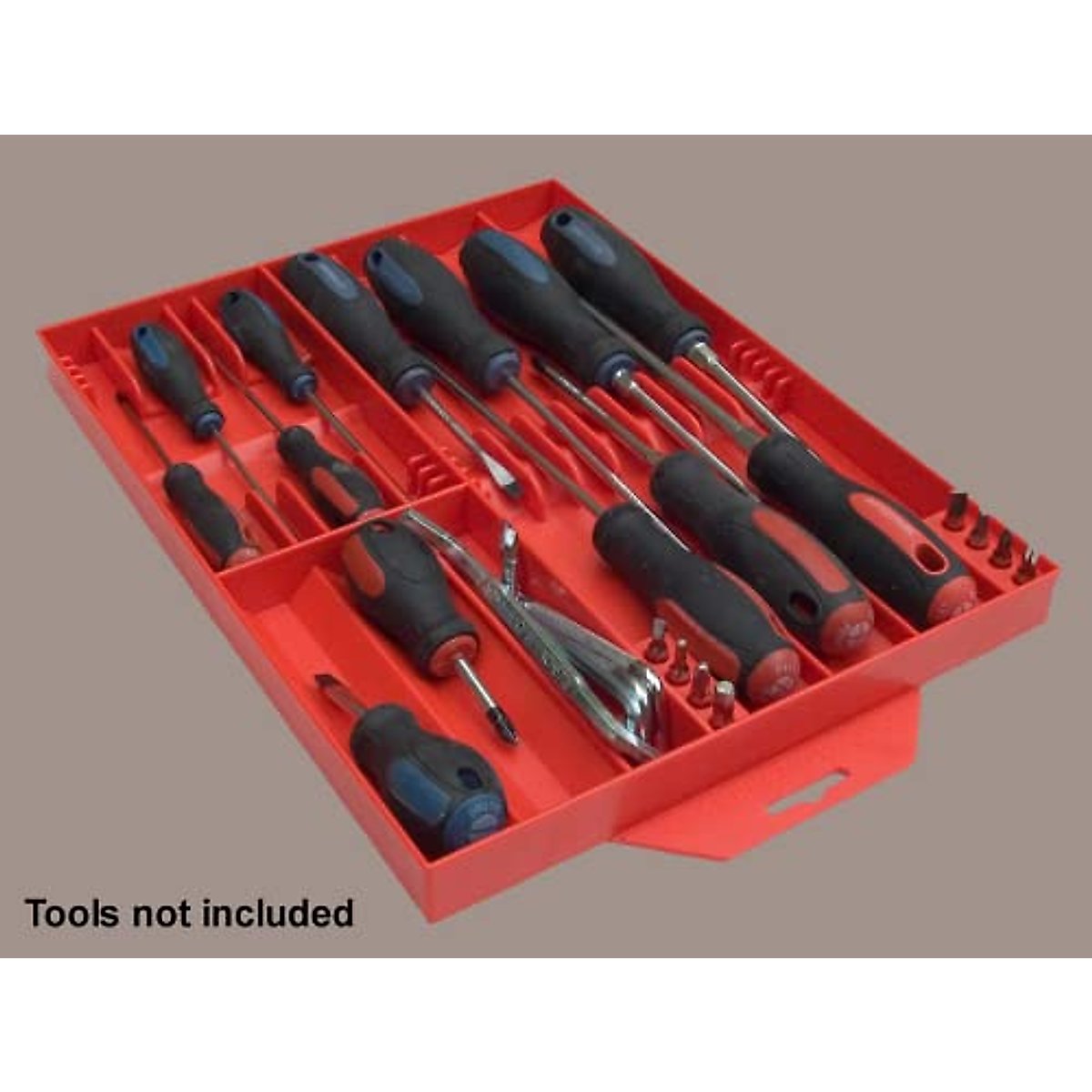 TOOL SORTER SCREWDRIVER ORGANIZER (RED) – Low Profile, Tough-Built Screwdriver Organizer for Toolbox Drawers | Holds Up To 16 Screwdrivers and 8 Bits | Unclutter your Toolbox