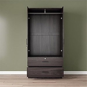 Better Home Products Carell Furniture Armoire Wardrobe with Mirror & Drawers in Tobacco