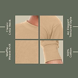 JMR Men's Thermal Shirt Heavy Weight Long Sleeve Waffle Crew Neck Top Underwear, Colors, Sizes (Khaki, 3X-Large)