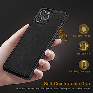 LOHASIC for iPhone 13 Pro Max Case Leather Compatible with Magsafe, Slim Business PU Non-Slip Grip Rugged Bumper Shockproof Full Body Protective Cover Phone Cases for iPhone 13 Pro Max 6.7" - Black