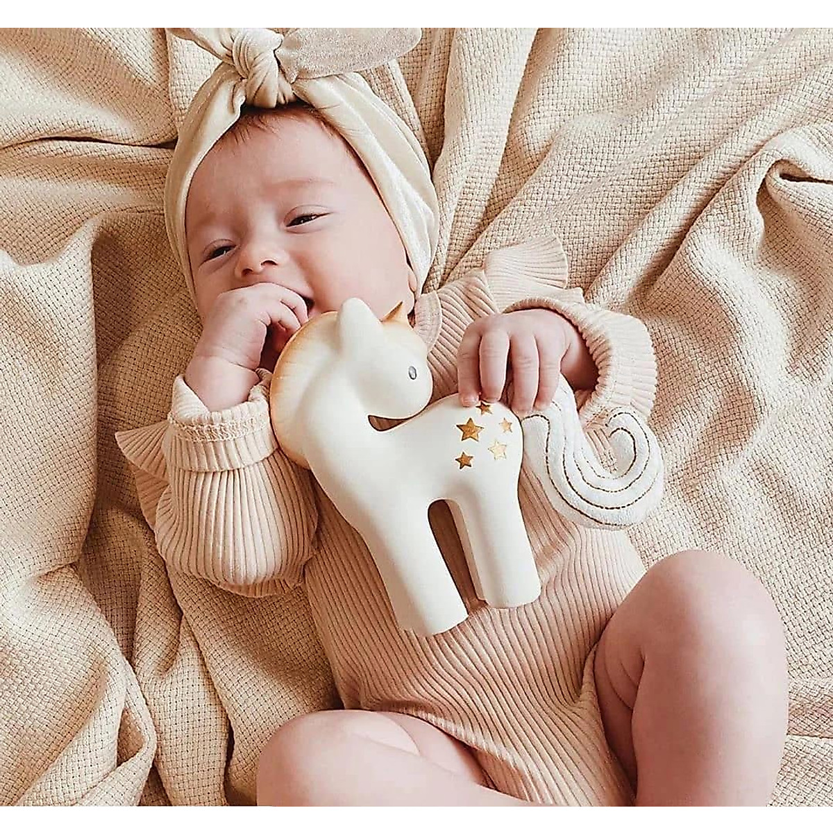 Tikiri Shining Stars Unicorn Organic Natural Rubber Rattle with Crinkle Wings