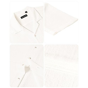 Alimens & Gentle Men's Seersucker Hawaiian Shirts Casual Short Sleeve Button Down Shirt for Men Summer Beach Shirt(White, Large)