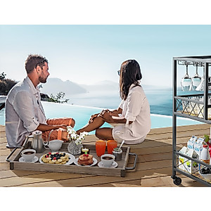 Gizoon 3 Tier 38" Home Bar Serving Cart with Large Storage Space, Mobile Kitchen Storage Trolley with Lockable Wheels, 12 Wine Rack, Glass Holder, Removable Tray (Gray)
