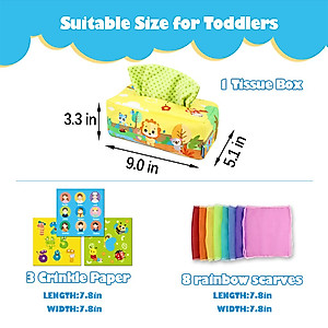 AIPINQI Baby Tissue Box Toy Magic Crinkle High Contrast Tissue Sensory Box Baby Toys to 6-12 Months,Lion