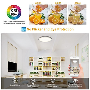 2 Pack 12 Inch Dimmable Flush Mount LED Ceiling Lights Fixtures 24Watt with 2PCS Remote Control, Color Temperatures in 3000K-6000K, Flat Round Ceiling Lamp Mount for Bedroom Kitchen Laundry Room