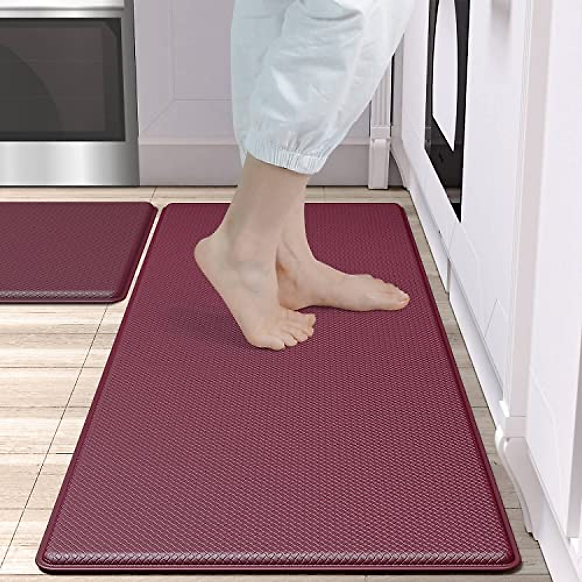 Abilliongo Kitchen Floor Mats Kitchen Rug Set 2 Piece, Soft Cushioned Anti Fatigue Kitchen Mats, 2/5Inch Thick Waterproof Non Slip Memory Foam Standing Rug Set of 17.3" x29+17.3"x59", Red