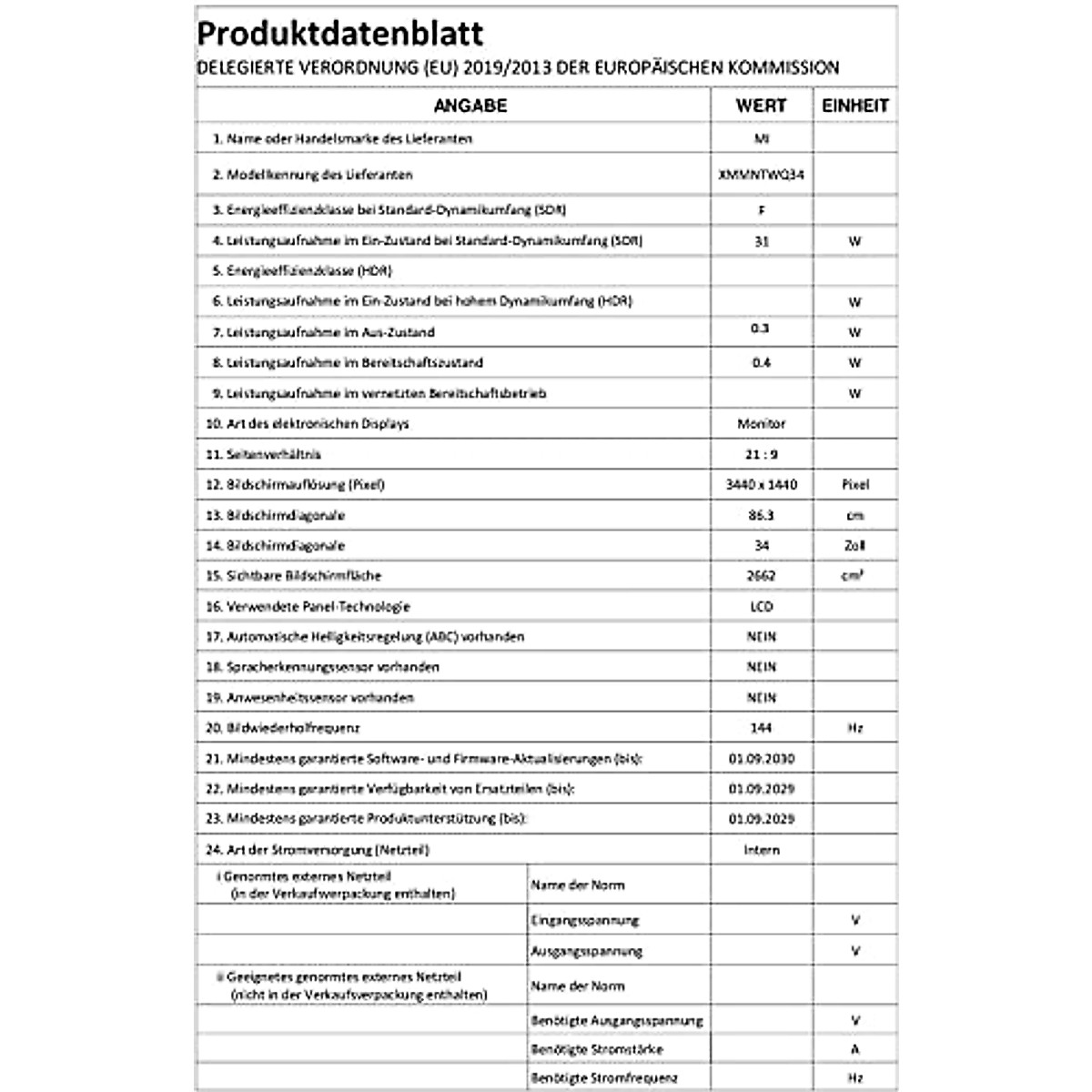 Xiaomi Mi Curved Gaming Monitor 34 Inch with AMD FreeSyncPremium, WQHD 3.440 x 1.440, 21:9, 144Hz, 4ms, 300lm, 121% sRGB, 2 HDMI, 2 Display Port, Audio Out, TUV Certified Blue Light Reduction