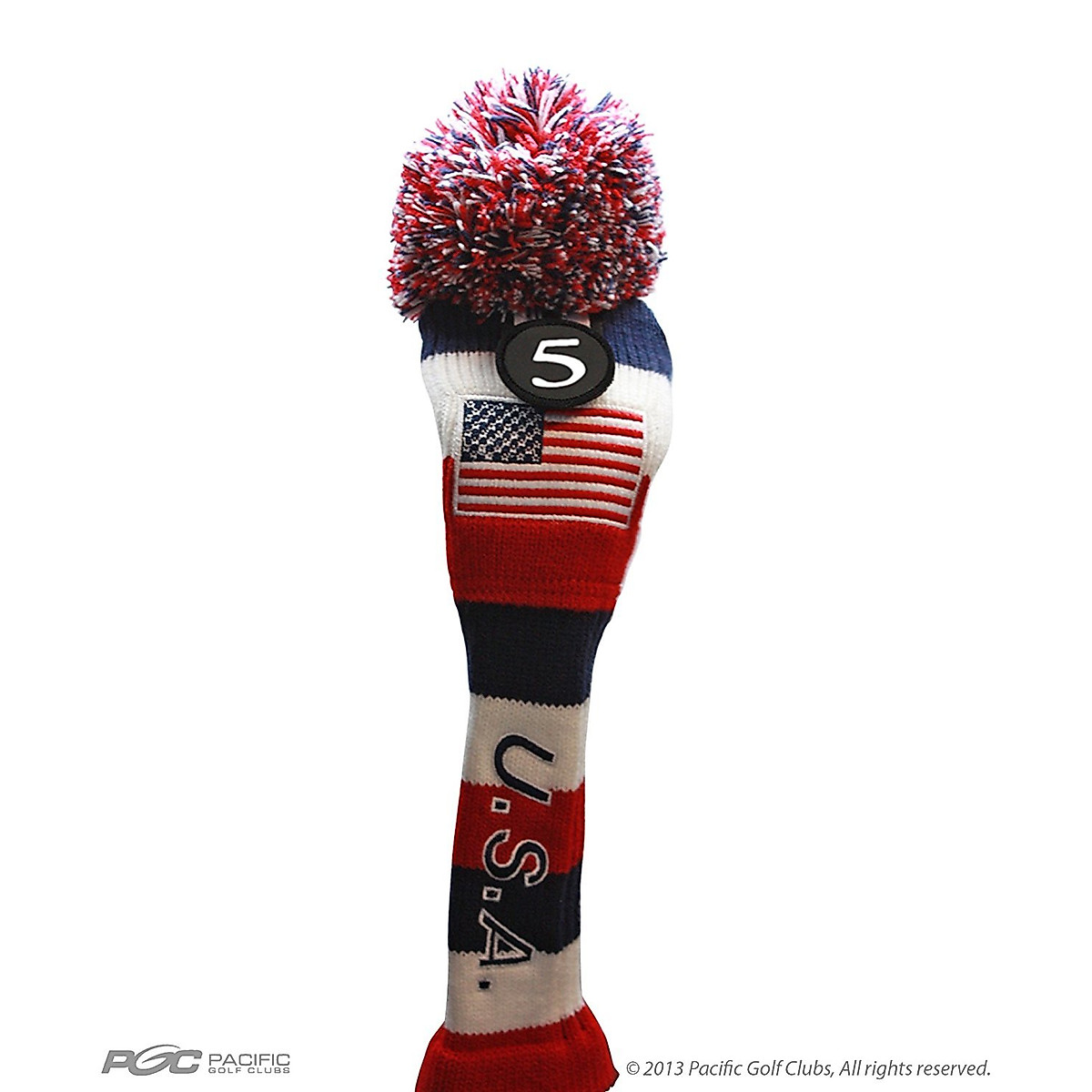 USA Majek Golf #4 & 5 Hybrid Headcovers Pom Pom Knit Limited Edition Vintage Classic Traditional Flag Stars Red White Blue Stripes Retro Head Cover