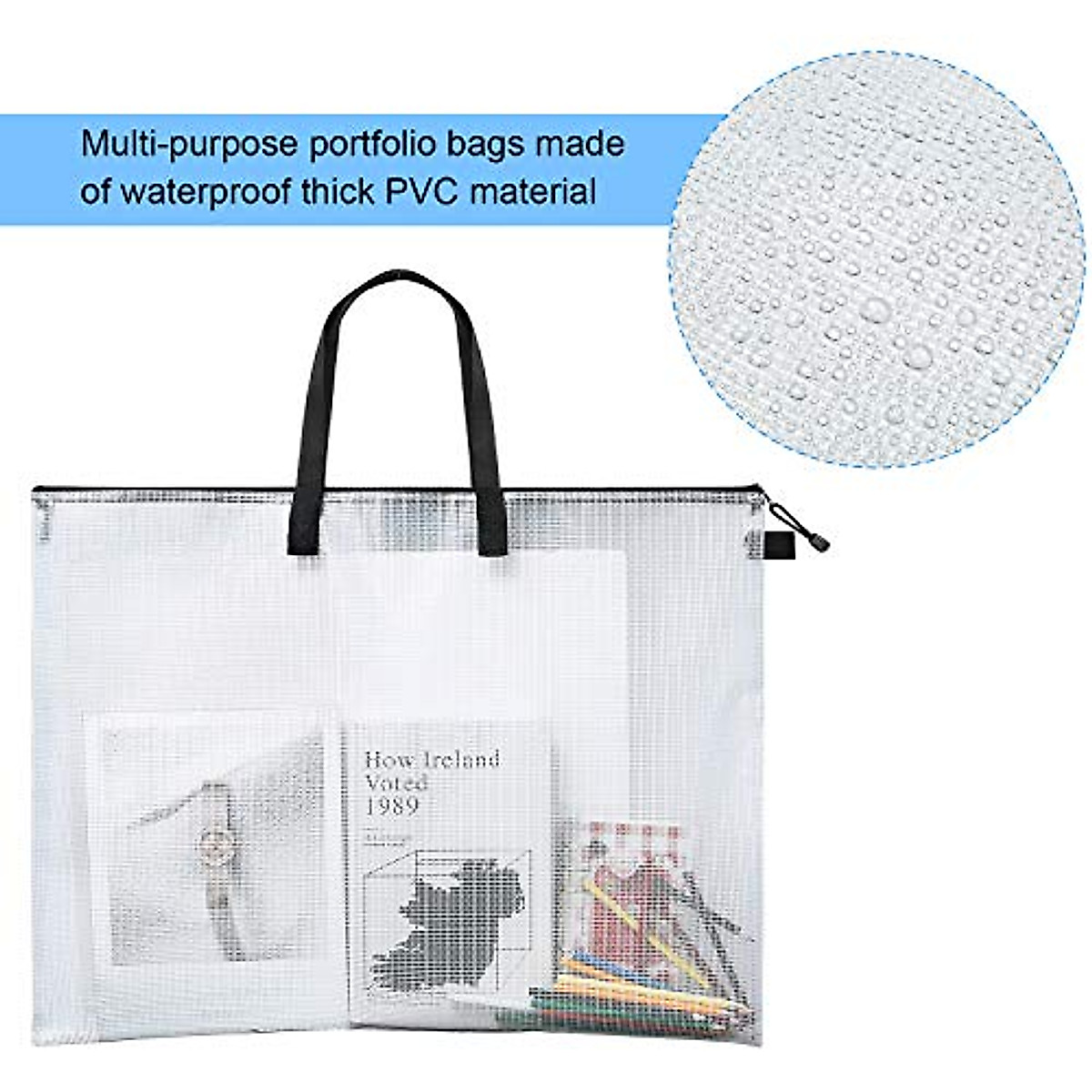 Outus Art Portfolio Bag Poster Storage Bag Board Holder with Handle and Zipper 19 x 24 Inch Organizer Transparent Bag for Large Posters, Poster Board, Painting, Bulletin Boards (1 Piece)