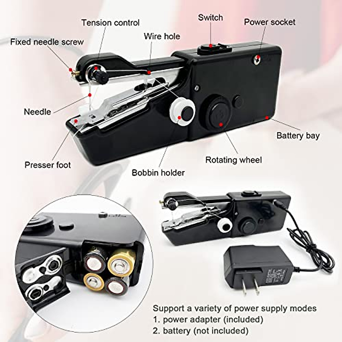 Hand Sewing Machine, Handheld Sewing Machine Mini Portable Cordless, Perfect for Adults, Beginners, Kids DIY, Home and Travel Sewing, Wooden Sewing Box with 153 Sewing Supplies