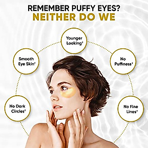 Under Eye Patches - 24K Gold Under Eye Mask for Puffy Eyes, Dark Circles, Eye Bags, Puffiness, Wrinkles, with Collagen - Anti Aging Skincare Eye Patch Treatment Masks - Hydrating Golden Under Eye Gel Pads