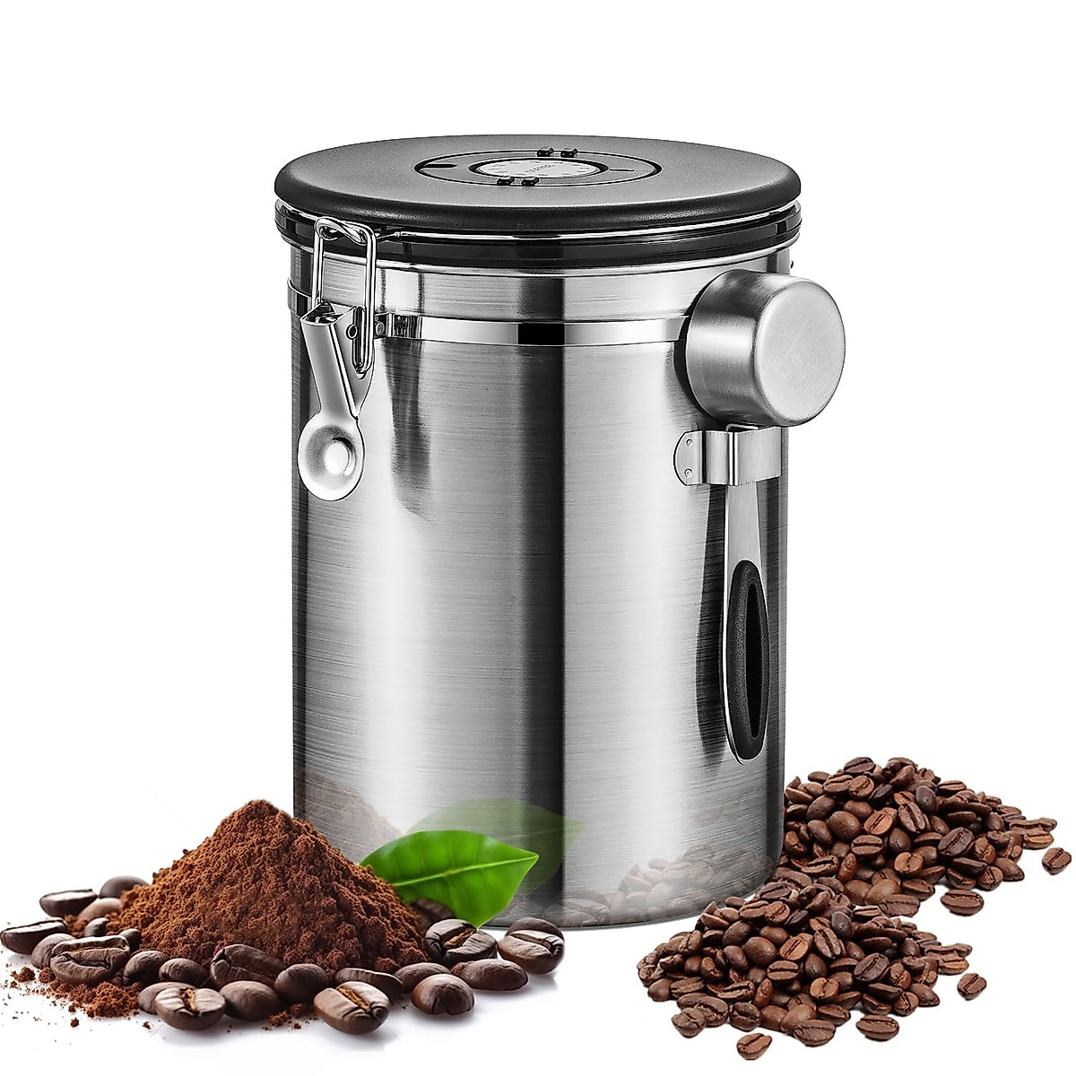 LAMLENT 2800ML Large Capacity Sealed Coffee Maker, Stainless Steel Container with Spoon, Ground Coffee, Beans and Tea, Keep Coffee Fresh,94.7OZ