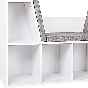 MUPATER Kids Reading Nook Organizer with Storage Bookshelf and Detachable Cushions, 6-Cubby Bookcase Cabinet for Kids Room and Bedroom, White