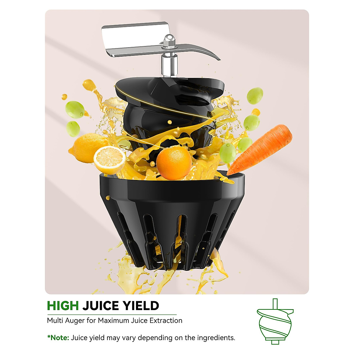 ACOQOOS Juicer Machines, Cold Press Juicer Whole Fruit and Vegetable with 4.3" Feeding Chute, Easy to Clean Juicers with 2 Cups, Masticating Juicer Black