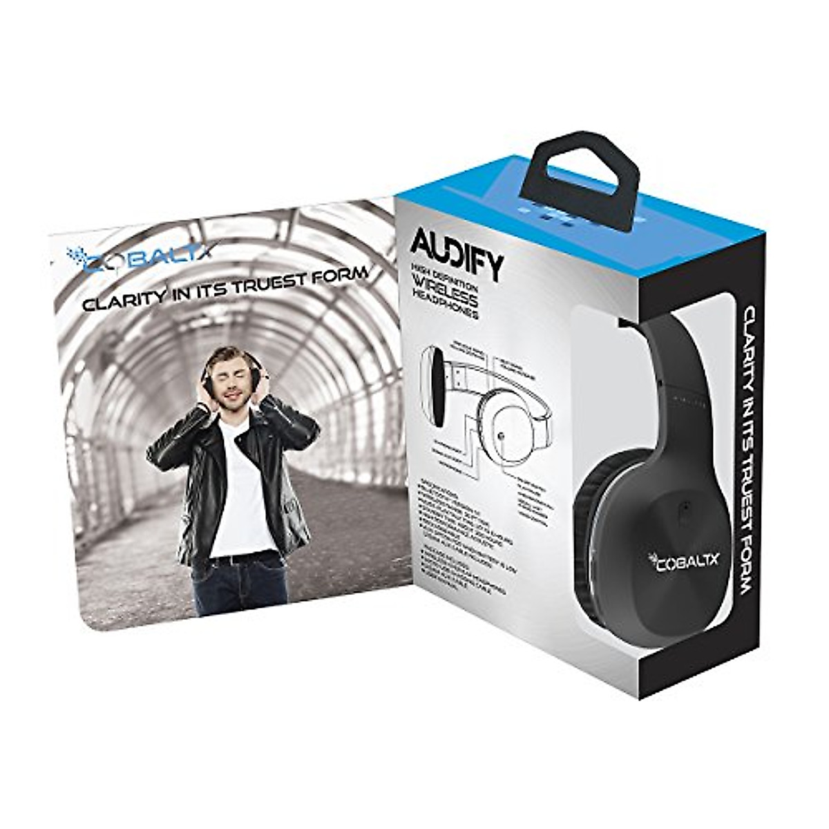 COBALTX AUDIFY Bluetooth Wireless Rechargeable Headphones Range 30 Ft (10m) High Performance Acoustic Sound with Voice Control & 300 Hour Standby Hands Free Talk & 6 Hours of Music (Black)