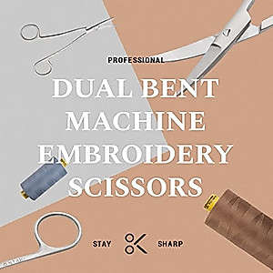 ONTAKI Dual Bent Machine Embroidery Scissors 6.5" - Premium German Steel Applique Fabric Scissors Angled Handle And Curved Razor-Sharp Small Tip For Optimal Precision Stitches, Crafting, Sewing-Silver