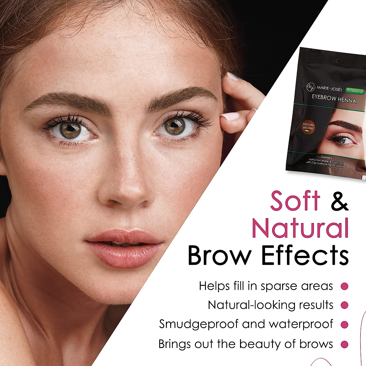 Marie-José & Co Henna Eyebrow Tint Medium Brown Dye, Eyebrow for Spot Coloring, Long-Lasting Eyebrow Powder, Water & Smudge Proof, 5 Sachets, Good for 50 Applications