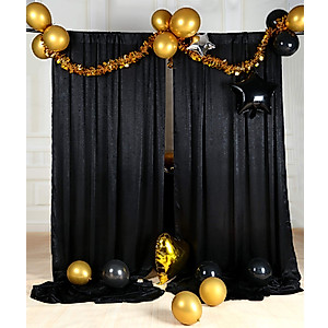 SHERWAY 9.6 Feet x 10 Feet Black Silky Soft Curtain Wedding Backdrop Drapes, Slightly Shiny Satiny Window Curtains for Party Ceremony Decoration