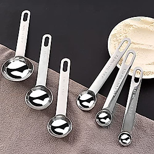 Measuring Spoons, AOOSY 6 Piece Measuring Spoons Set Stainless Steel Round Heavy Duty Mirror Polished 1/8 TSP, 1/4 TSP, 1/2 TSP, 1 TSP, 1/2 TBSP & 1 TBSP Measuring Spoon for Baking Food Cooking