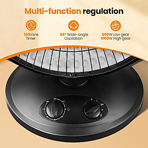 Kismile Oscillating Parabolic Space Heater with Thermostat and Timer, Radiant Dish Heater with Tip-Over and Overheating Protection For Indoor Use, 1000w