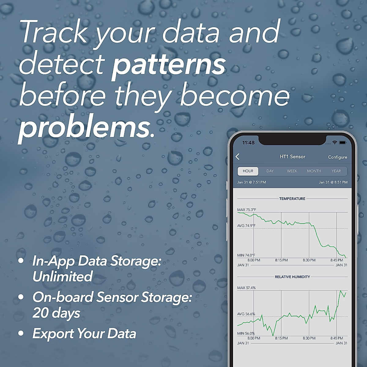 SensorPush HT1 Wireless Thermometer/Hygrometer for iPhone/Android. USA Developed and Supported Humidity/Temperature/Dewpoint/VPD Monitor/Logger. Indoor/Outdoor Smart Sensor with Alerts