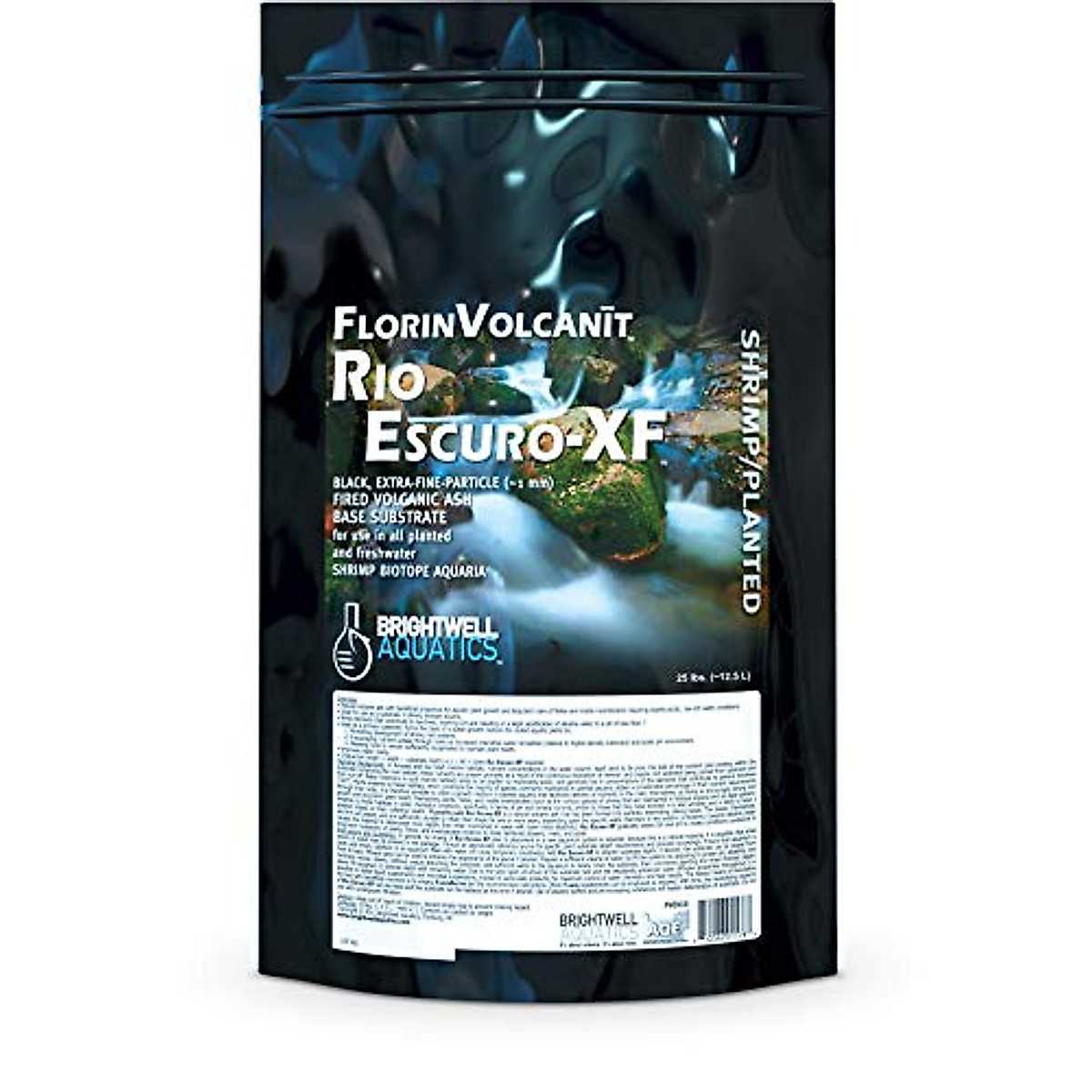 Brightwell Aquatics FlorinVolcanit Rio Escuro-XF - Extra Fine Black Volcanic Ash Substrate for Freshwater Shrimp, 25 LBS (FVEX25)