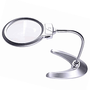 XYK Large 2X 5X LED Lighted Magnifier with Stand - Folding Design with 2 LED Lamp and Jumbo 5.5 Inch Lens - Best Hands Free Magnifying Glass with Light for Reading