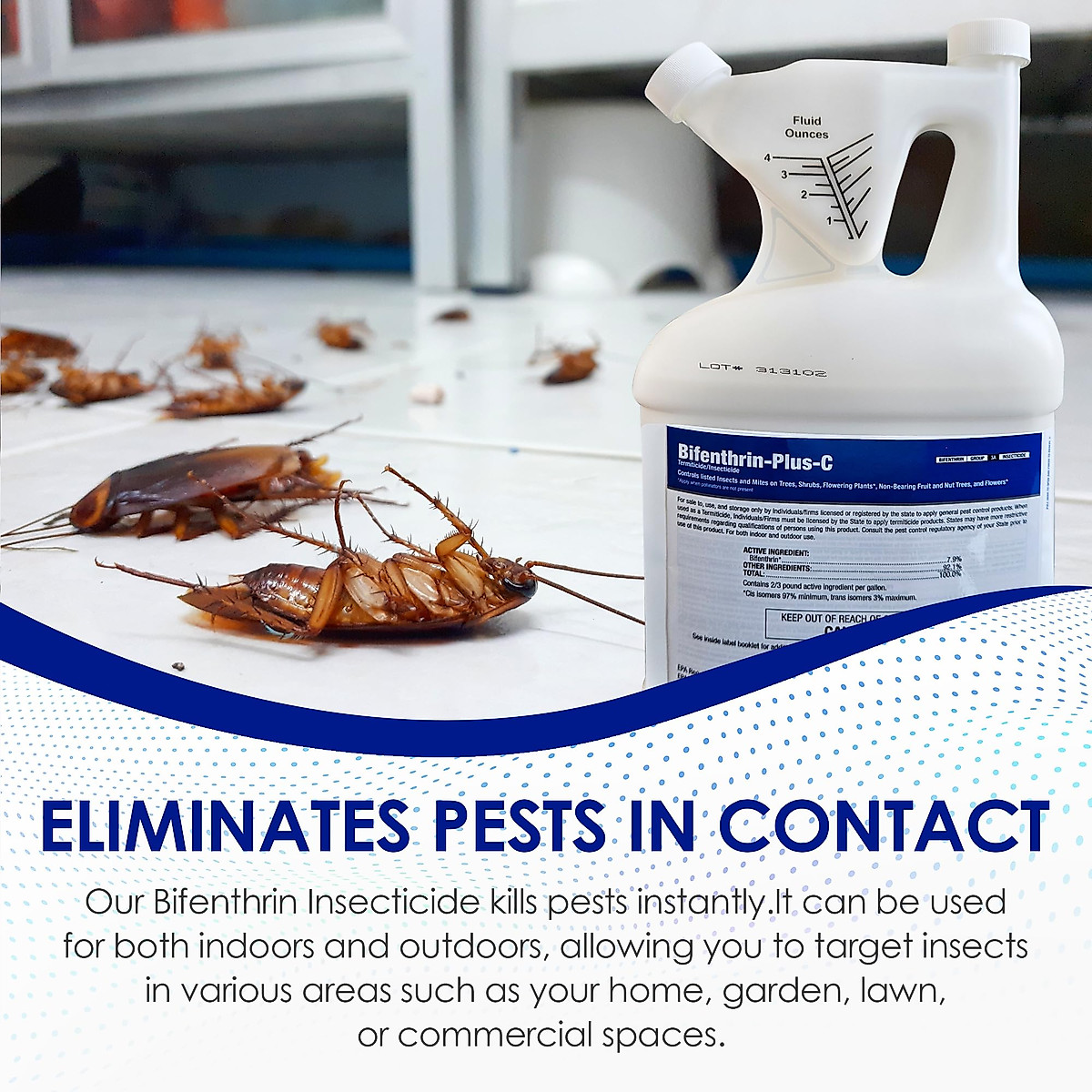 Bifenthrin-Plus-C Insecticide Termiticide (96 oz) | Roach Killer, Termite Treatment, Ant Control & Mosquito, Wasp Spray | Home Defense Pest Control | Residential, Commercial & Industrial Use