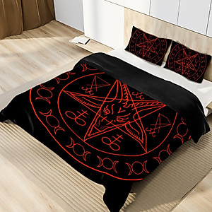 Anna Cowper Baphomet and Lucifer Bedding 3 Piece Duvet Cover Set Queen Size,Comforter Cover with Zipper Closure, 4 Corner Ties