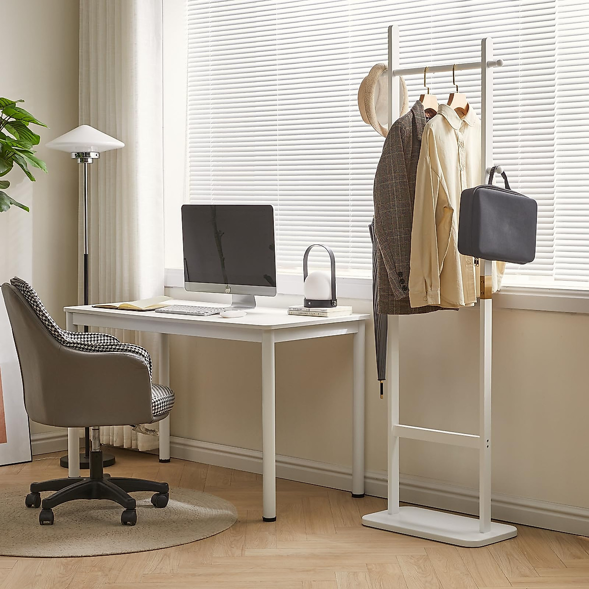 Aibiju Clothing Rack for Hanging Clothes, White Freestanding Clothes Rack Heavy Duty, Small Hanging Rack Hall Tree, Very Sturdy Coat Rack Stand White USYD-201