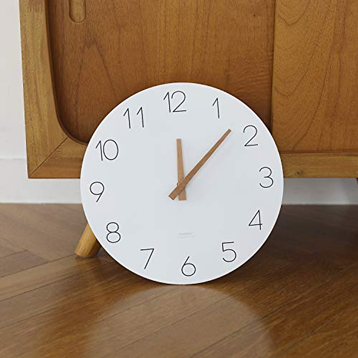 mooas Flatwood Wall Clock, 12" Wood Wall Clock Non-Ticking Sweep Movement Decorative Wall Clock Battery Operated Wall Clock Clock for Home Living Room Kitchen Bedroom Office School Hotel