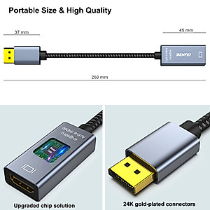 BENFEI Active DisplayPort to HDMI, DP to HDMI Adapter(4K@60Hz) Compatible with HP, ThinkPad, AMD, NVIDIA, Desktop and More - Male to Female, Space Gray