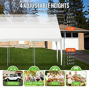 Happybuy 10 x 20 ft Carport Car Canopy, Heavy Duty Garage Shelter with 8 Legs, Car Garage Tent for Outdoor Party, Birthday, Garden, Boats, Adjustable Peak Height from 8.3 ft to 10 ft