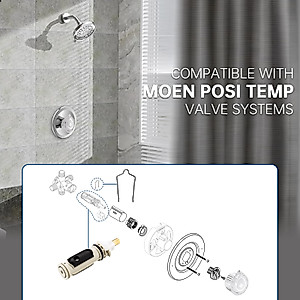 1222 Replacement Cartridge with 104421 Cartridge Puller and 100710 Shower Knob, Shower Repair Kit Compatible with Moen Posi-Temp One-Handle Tub and Shower