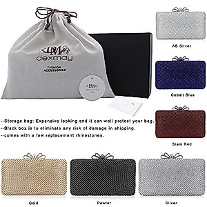 Dexmay Rhinestone Crystal Clutch Purse with Bow Clasp Evening Bag for Wedding Party Silver