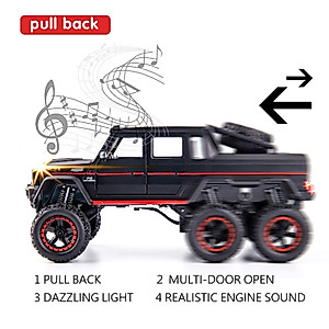 BDTCTK 1/22 Benz G63 AMG 6x6 V12 Off-Road Black Pickup Model Car, Zinc Alloy Pull Back Toy car with Sound and Light for Kids Boy Girl Gift (Black)