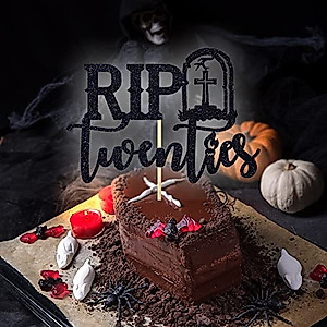 Black Glitter Rip Twenties Cake Topper, Death to My Twenties/Rip to My Twenties Cake Decorations, Old English Themed 30th Birthday Party Decorations