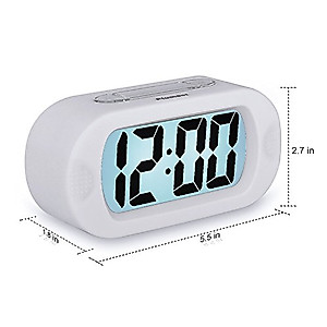 Plumeet Digital Alarm Clock Travel Clock with Snooze and Nightlight - Easy to Set Simple Bedside Alarm Clocks for Kids - Ascending Sound - Battery Powered (White)