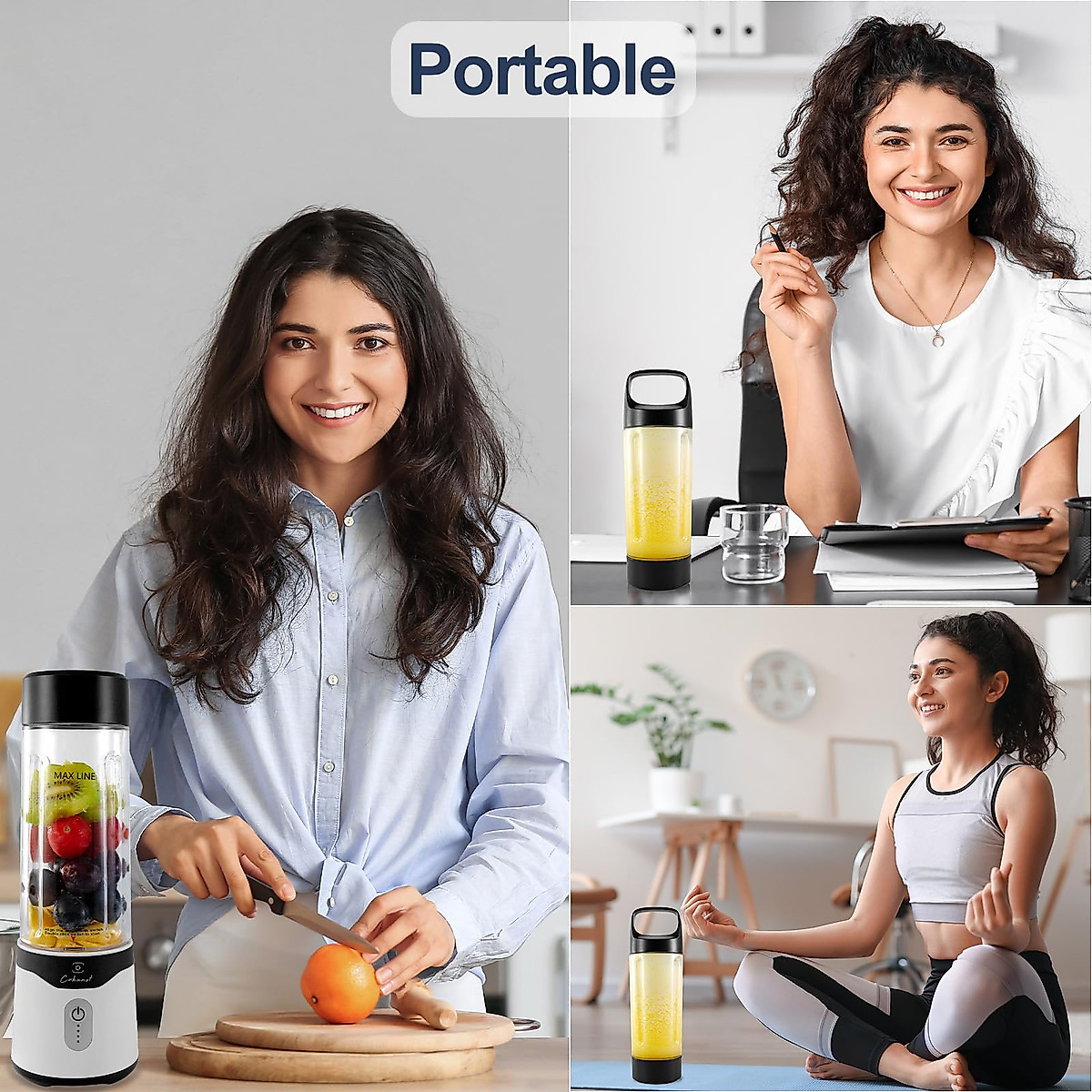 COKUNST 18oz Portable Blender with 6 Blades for Protein & Shakes, USB Rechargeable Juices Mixer, Small Blender with Extra Handle Lid for Travel Sports Outgoing-Black