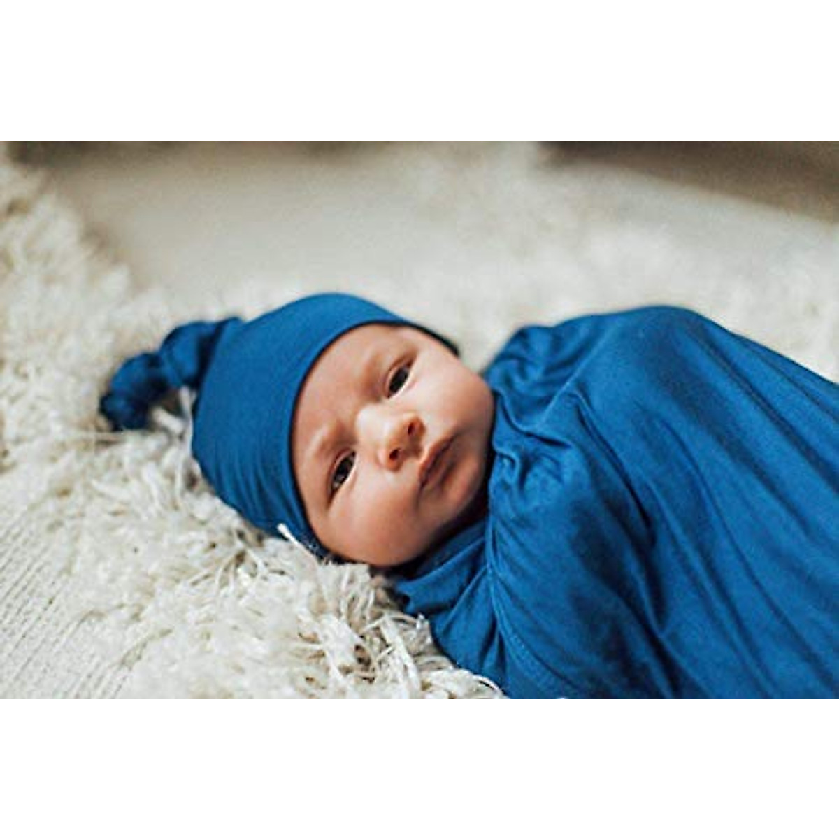 Swaddle Blanket & Hat Set | Receiving Baby Blanket | Soft & Cozy | 47" x 47" Size for Newborns, Infants, and Toddlers (Packaging May Vary) - (Indigo)