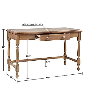 MARTHA STEWART Tabitha Solid Wood Writing Table with Metal Glides Drawer for Storage Living Room Furniture, Home Office Small Computer Desk, Turned Legs, 47.5" W x 23" D x 29" H, Natural