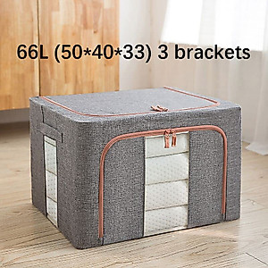 Clothes Storage Organizer with Metal Frame (Set of 2), Extra Large 66L | Foldable Storage Bin Boxes with Clear Window | Stackable, Moisture Proof, Dust Proof | Strong Carry Handles for Clothing, Bedding, Blanket, Closet | Clothes Storage (Grey)