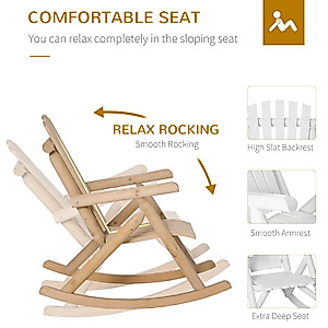 Outsunny Outdoor Wooden Rocking Chair, Single-Person Rustic Adirondack Rocker with Slatted Seat, High Backrest, Armrests for Patio, Garden and Porch, Natural